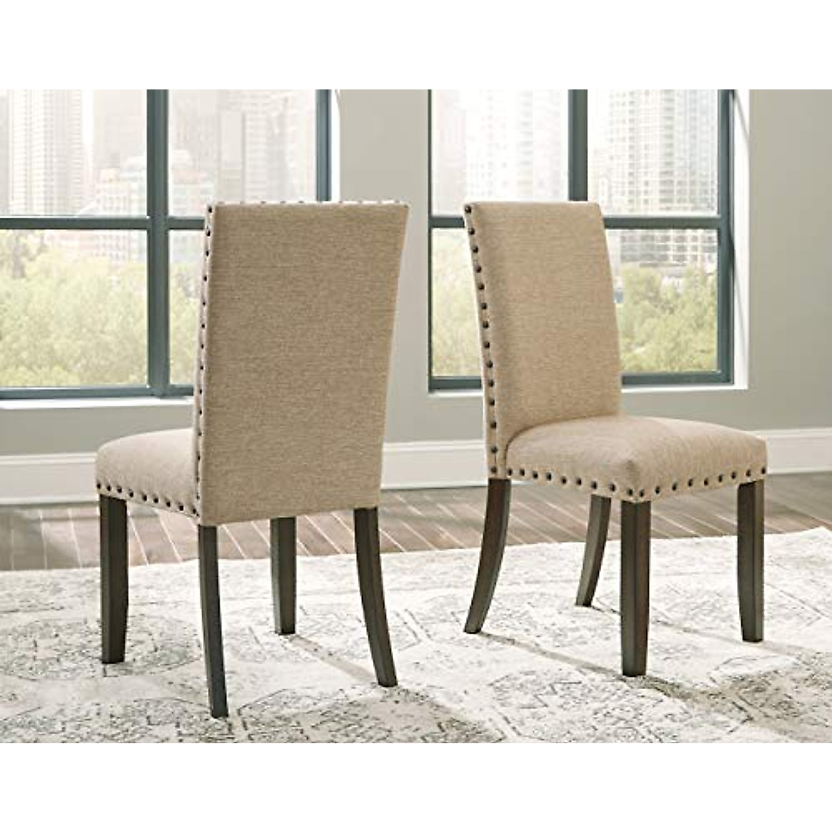 Signature Design by Ashley Rokane Dining Room Upholstered Chair Set of 2, Beige