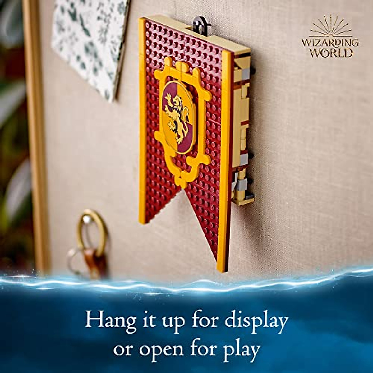 Lego Harry Potter Gryffindor House Banner Set 76409, Hogwarts Castle Common Room Toy or Wall Display, Fold Up Travel Toy, Collectible with 3 Minifigures