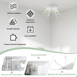 C350GN Bathroom Plastic Grille Cover with Springs for Broan-NuTone 695 and 696N Ventilation Fans, S97017068 Replacement for Broan-NuTone Wall-Mount Exhaust or Bathroom Vent Fan Grille, 1 Pack