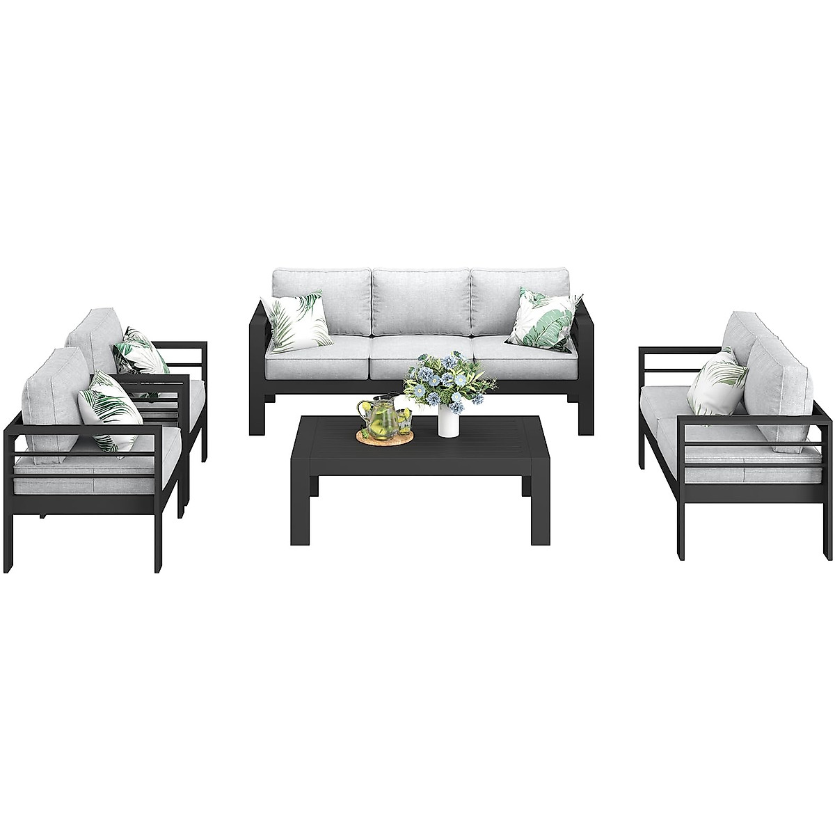 LayinSun Outdoor Aluminum Furniture Set, 5 Pieces Patio Sectional Conversation Chat Sofa Modern Seating Set with Coffee Table