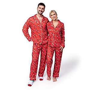 JOYIN Christmas Pajamas for Couples, Xmas Matching Family Pajamas Red Suit Set for Men, Snowman&Snowflake Holiday Pajamas Sleepwear Loungewear-XL