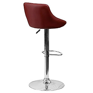 KLS14 Contemporary Bar Stool Bucket Seat Design Hydraulic Adjustable Height 360-Degree Swivel Seat Sturdy Steel Frame Chrome Base Dining Chair Bar Pub Stool Home Office Furniture - (1) Burgundy #1984