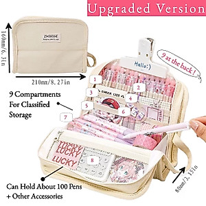 Large Capacity Pencil Pen Case with 9 Compartments Multi-Slot Durable Pencil Bag Pouch Box Organizer Cases Easy Grip Handle Aesthetic School Supply for Teen Girls Students Adults (Grey)