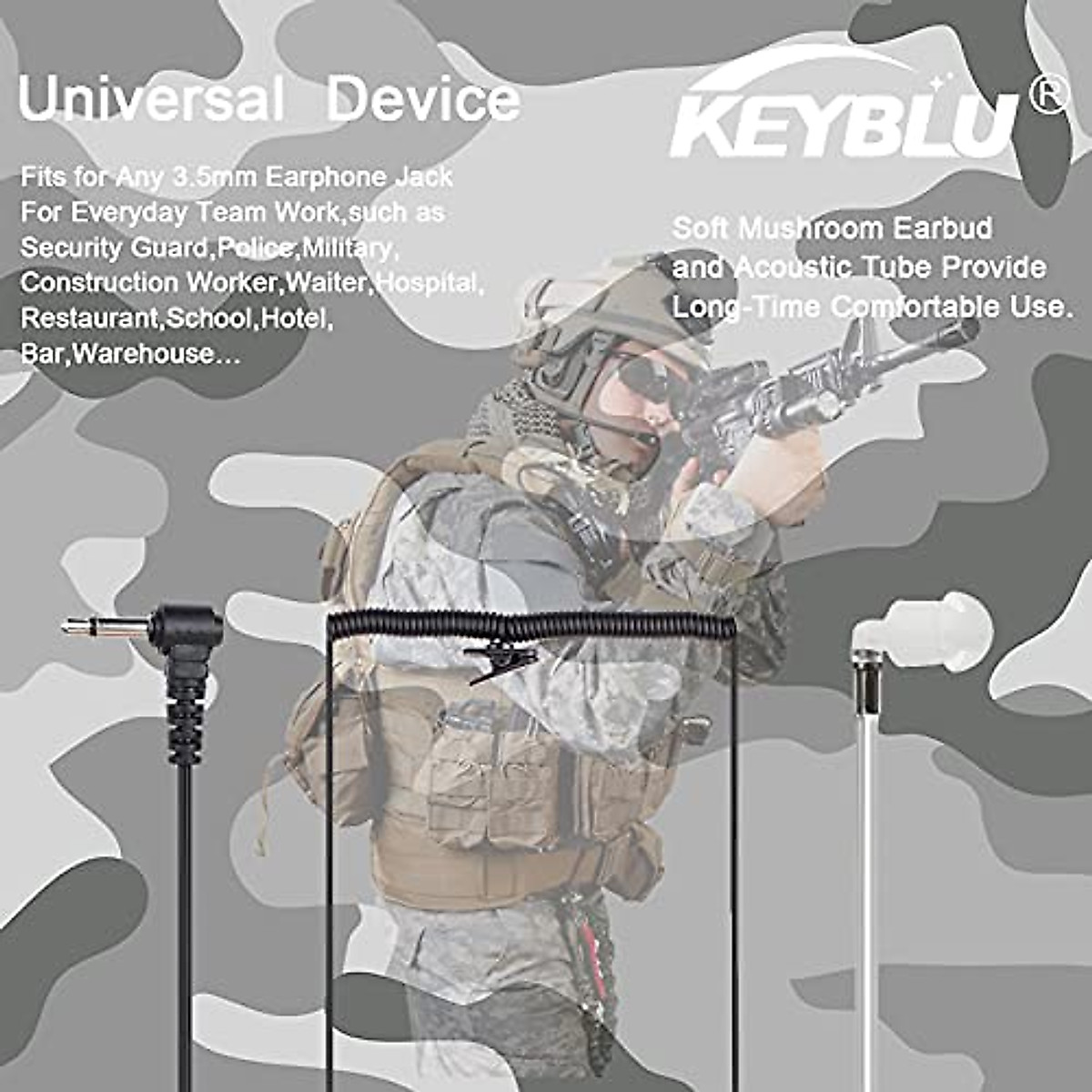 KEYBLU Law Enforcement Surveillance Kit Acoustic Tube Listen-only Earpiece for 2 Way Radio (3.5MM)