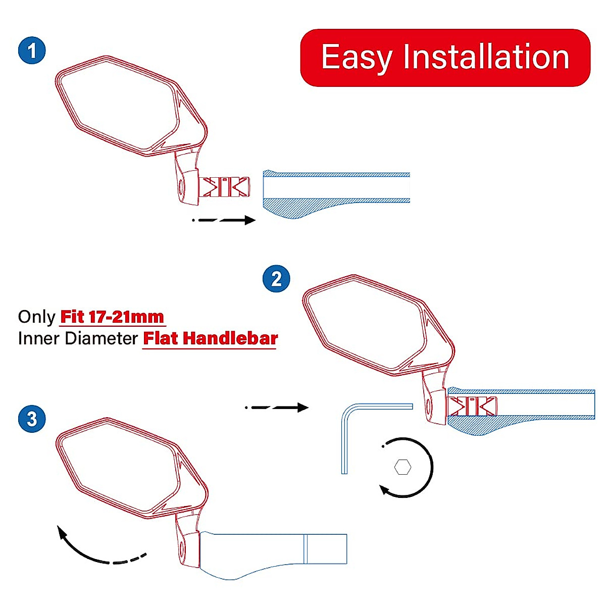 MEACHOW New Bar End Bike Mirror, Crystal UHD Automotive Grade Glass Lens E-Bike Mirrors, Scratch Resistant, Safe Rearview Mirrors, (Silver Left Side) ME-022LS