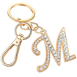 AlphaAcc Keychain for Women Purse Charms for Handbags Crystal Alphabet Initial Letter Pendant with Key Ring,Letter M