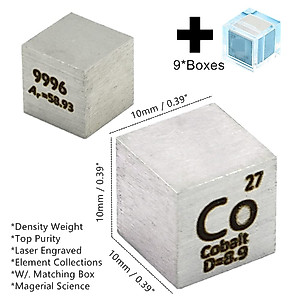 9 Density Cubes for Chemistry Study 0.39" Metal Cube with Density Weight for Periodic Table Collection and Education Co Cr Mo Nb Pb Zr W Y Pb