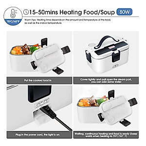 FCCABIN Electric Lunch Box, 1.8L Larger 80W Quick Food Heater for Adults, Self Heating Lunch Box Portable for Taxidriver/Men/Truckers/Car/Worker Food Warmer Hot Lunch Container with 0.5L Compartment