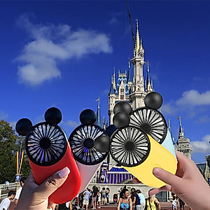 Generic Cute Mouse Personal Mini Fan, Handheld USB Rechargeable Fan with Pretty LED Light, 3 Adjustable Speeds with Portable Holder, for Indoor Or Outdoor Park School, Red