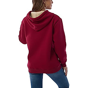 Haellun Womens Casual Winter Warm Fleece Sherpa Lined Pullover Hooded Sweatshirt (Red, Medium)