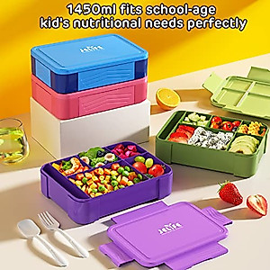 Jelife Lunch Box Kids Bento Box - 1450ml Large Leakproof 6 Compartments Kids Lunchbox Toddler Bento Box with Utensils for Back to School,Book-Style Reusable Lunch Snack Containers for Daycare