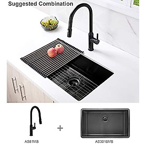 AguaStella AS81MB Matte Black Kitchen Sink Faucet with Pull Down Sprayer Single Handle High Arc