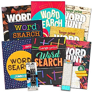 8 Large Print Word Search Books for Adults, Seniors - Set of 8 Jumbo Word Hunt Puzzle Books with Large Print Plus Pen and Magnifier (Over 700 Word Find Puzzles)