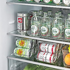 Stackable Soda Can Organizer for Refrigerator (12 Cans), Drink Organizer for Fridge, Pantry, Countertop, Cabinet with Lid, Clear Plastic Canned Food Pantry Storage Rack, 4 Pack