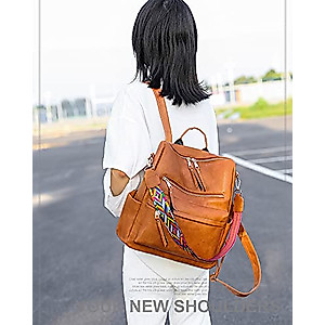 HUIUEITW Women Backpack Purse Fashion Multipurpose Design Handbags and Shoulder Bag PU Leather Travel bag (Khaki)