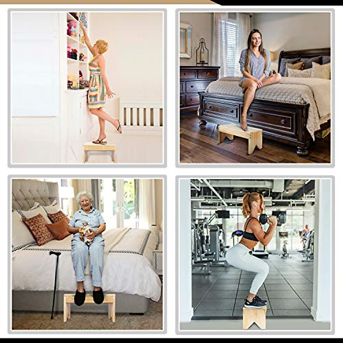 ﻿Wooden Step Stool for Adults & Kids - Very Sturdy, Bed Stool for High Beds, Kitchen, Bathroom, Closet. Made Lightweight Quality Eco Pine, Attractive & Easy to Assemble