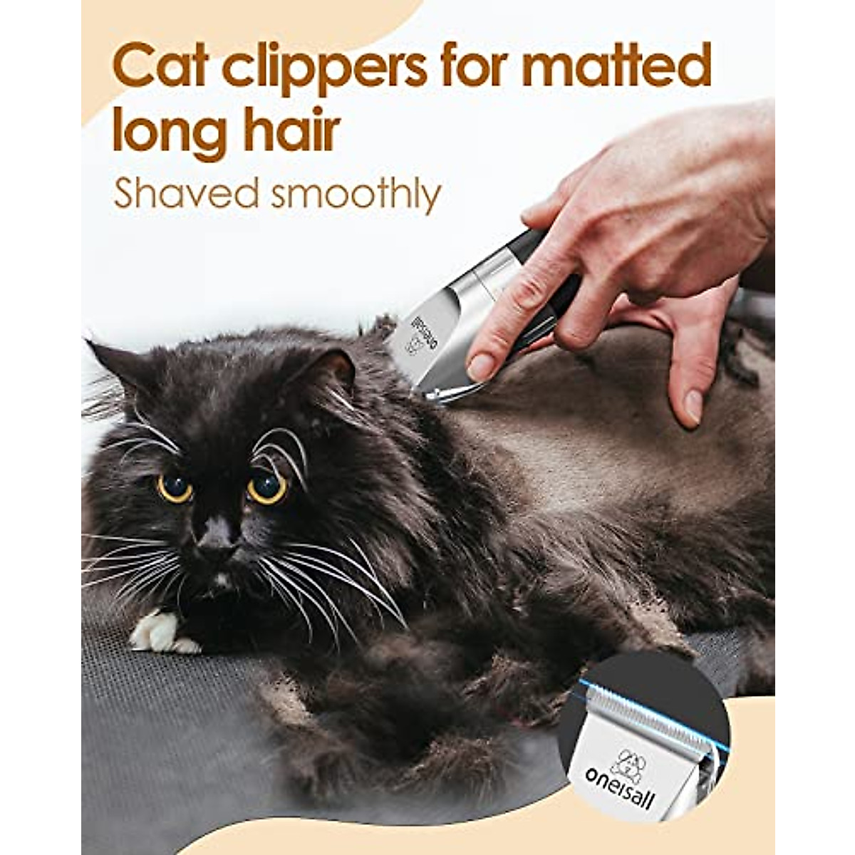 oneisall Cat Hair Trimmer,Quiet Cat Clippers for Matted Hair,Cordless Cat Grooming Kit with Comb,3 Speed Cat Shavers for Matted Long Hair