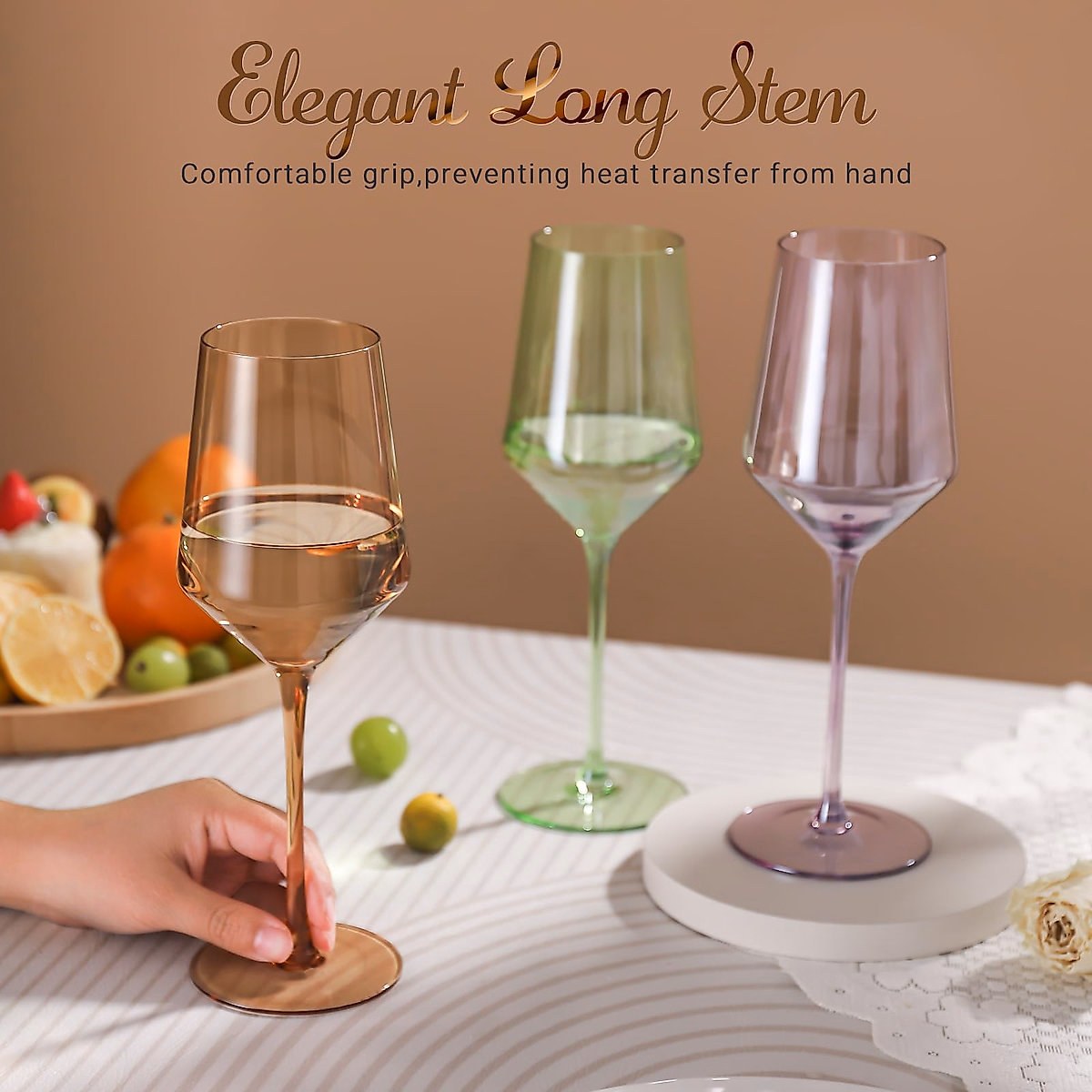 Physkoa Colored Wine Glasses Set 6-15oz Stemmed Colorful Wine Glasses with Long Stem,Multi Color Wine Glasses,Housewarming,Birthday Gifts for Women