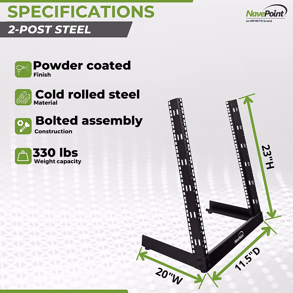 NavePoint 12U 19 Inch Desktop Open Frame 2 Post Server Desk Rack Free Standing W/Hardware