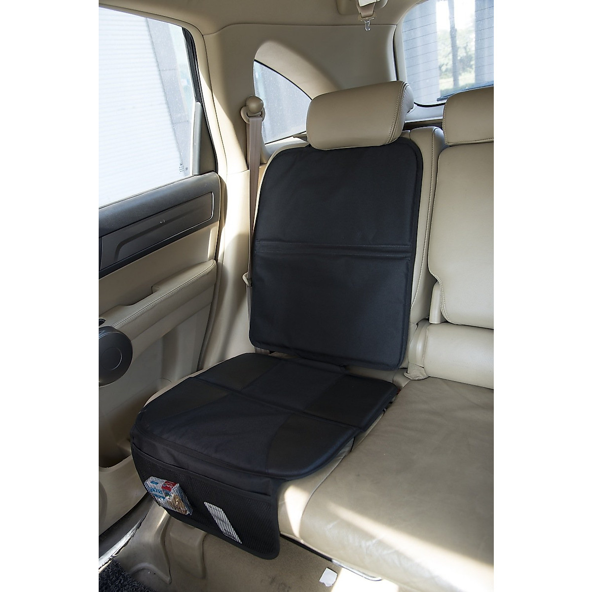 AutoMuko Car Seat Protector, for Baby Seat with Mesh Pockets Keeps Your Car Seat Tidy and Neat - Prevents Skid Marks, Wears and Tears (with One-Year Limited Warranty), Black