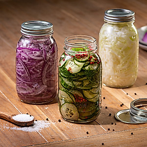 Regular Mouth 32 oz Quart Mason Jars With Lids And Bands 12-Pack) Bundled With, KangarooBands Jar Opener, And Package Of Jar Labels | Canning, Fermenting, Pickling, DIY Decors Projects