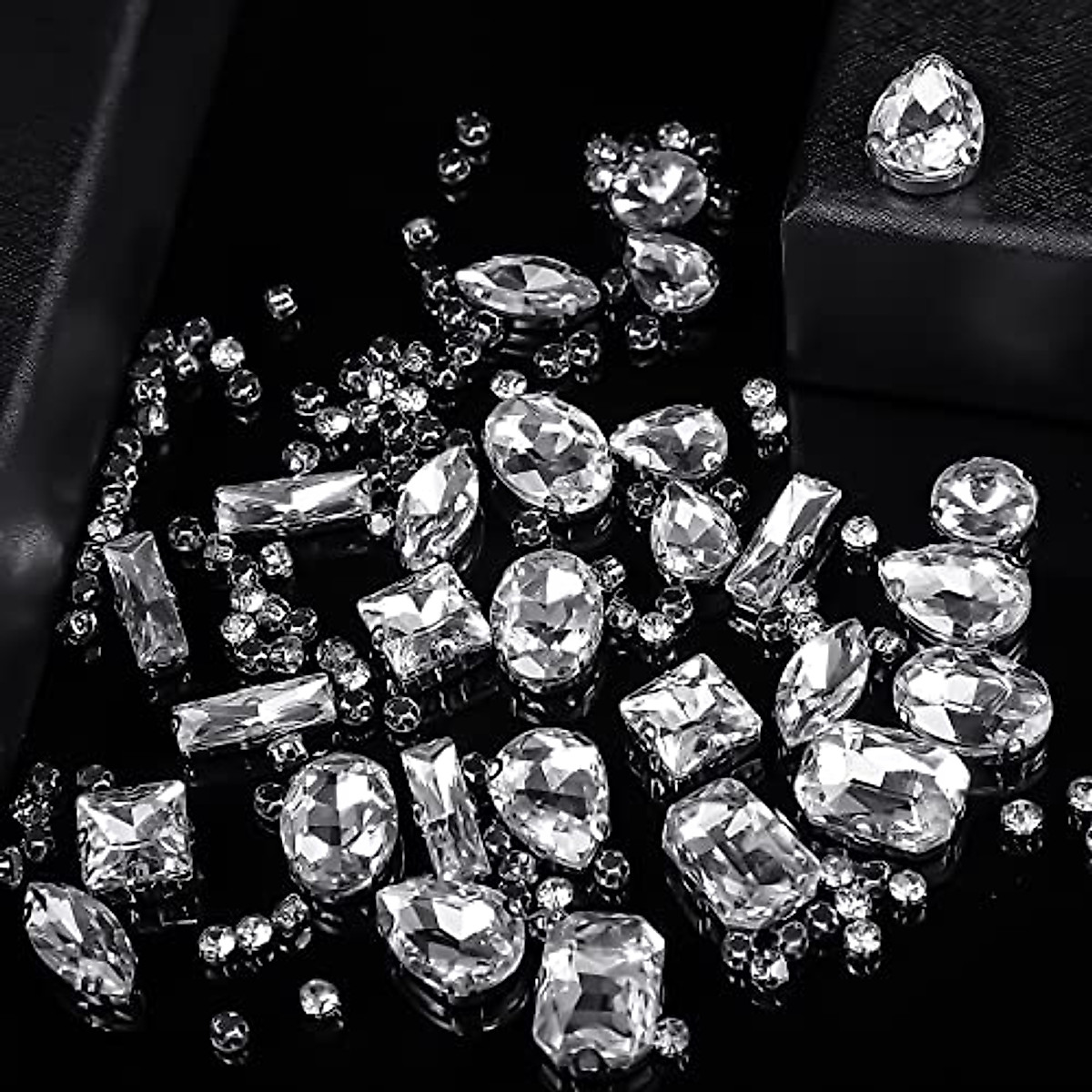240 Pieces Large Sew on Rhinestones Clear Glass Crystal Gems Diamond Stone Metal Back Prong Setting Crafts Mix Shapes Claw for Jewelry, Clothes, Shoes, Costume (Clear White)