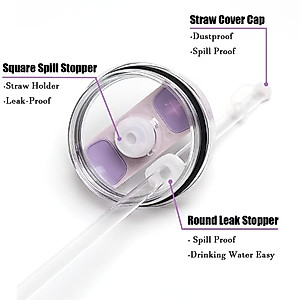 6pcs Silicone Spill Proof Stopper for Stanley, Spill Stopper Set Compatible with Stanley Cup 2.0 40oz/30oz, Tumbler Accessories with 2 Straw Cover Cap, 2 Square Spill Stopper and 2 Round Leak Stopper