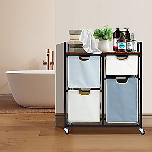 Nisorpa Rolling Laundry Hamper with Shelf, 4 Removable & Pull-Out Hamper Bags, 31 Gal (119L) Laundry Basket Organizerand, Large Laundry Sorter Clothes Hamper for Bathroom Laundry Room Organization