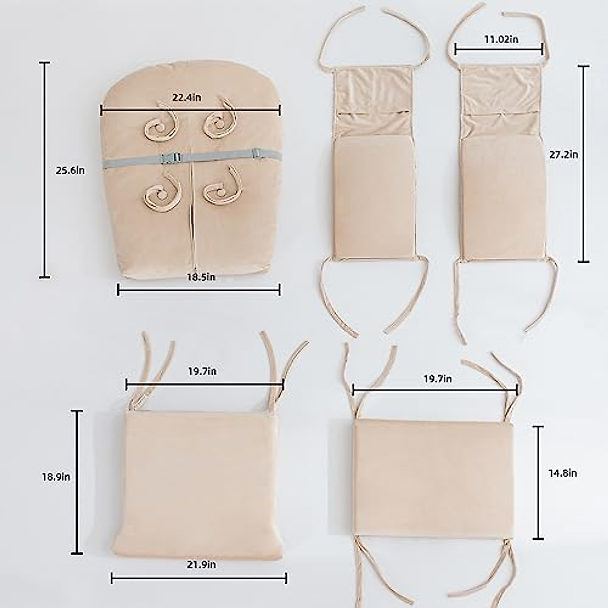 LUXMARS Glider Rocker Replacement Cushions with Storage Soft Velvet Washable Chair Cushion for Glider Rocking Chair 5 PCS Beige