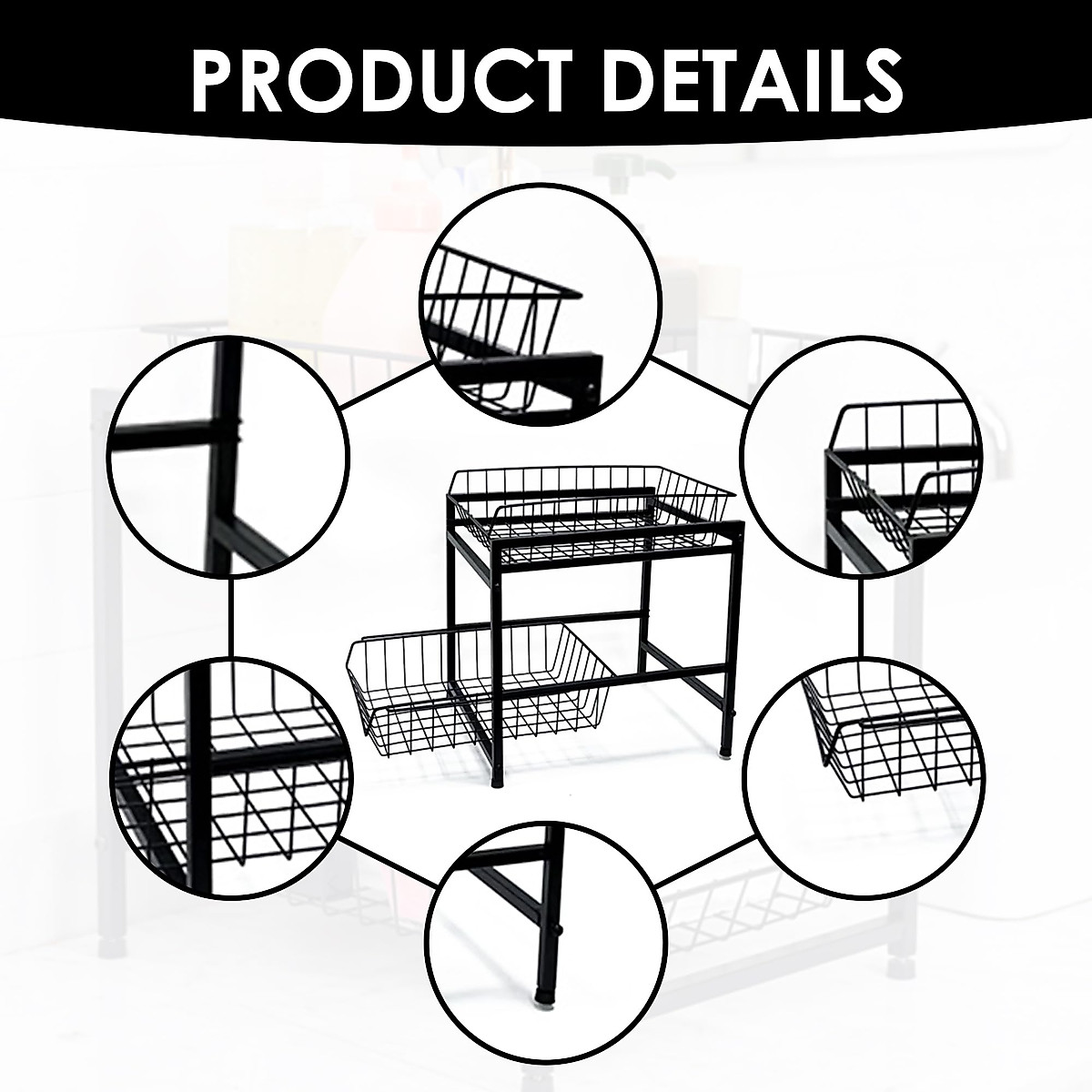 GlobalHome 2 Tier Under Sink Organizer, Sliding Basket Organizer, Kitchen Organizer, Bathroom Pull Out Organizer, Office Organizer 14.2"*12.6"14.6"