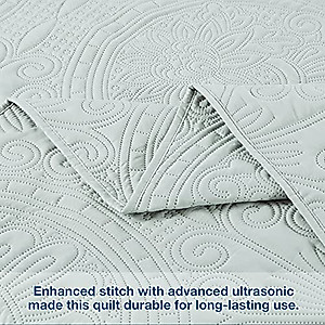 Anluoer Quilt Queen Size Bedding Set-Sage Green Embossed, Bedspreads-Lightweight Summer Soft Microfiber Bedspread, Bed Coverlet for All Seasons (1 Quilt, 2 Pillow Shams)