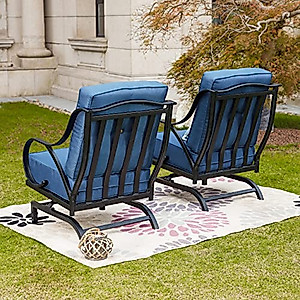 LOKATSE HOME 2 Piece Patio Outdoor Dining Chair Bistro Conversation Set Metal Frame Furniture with Cushion, Blue