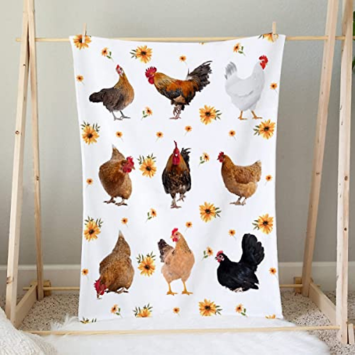 Chickens Sunflowers Flannel Throw Blanket,Super Soft Fluffy Plush Bed Blanket for Couch Sofa Travel Camping,Bed Quilt Home Decor for All Seasons,30"x40"-Toddlers/Pets Size