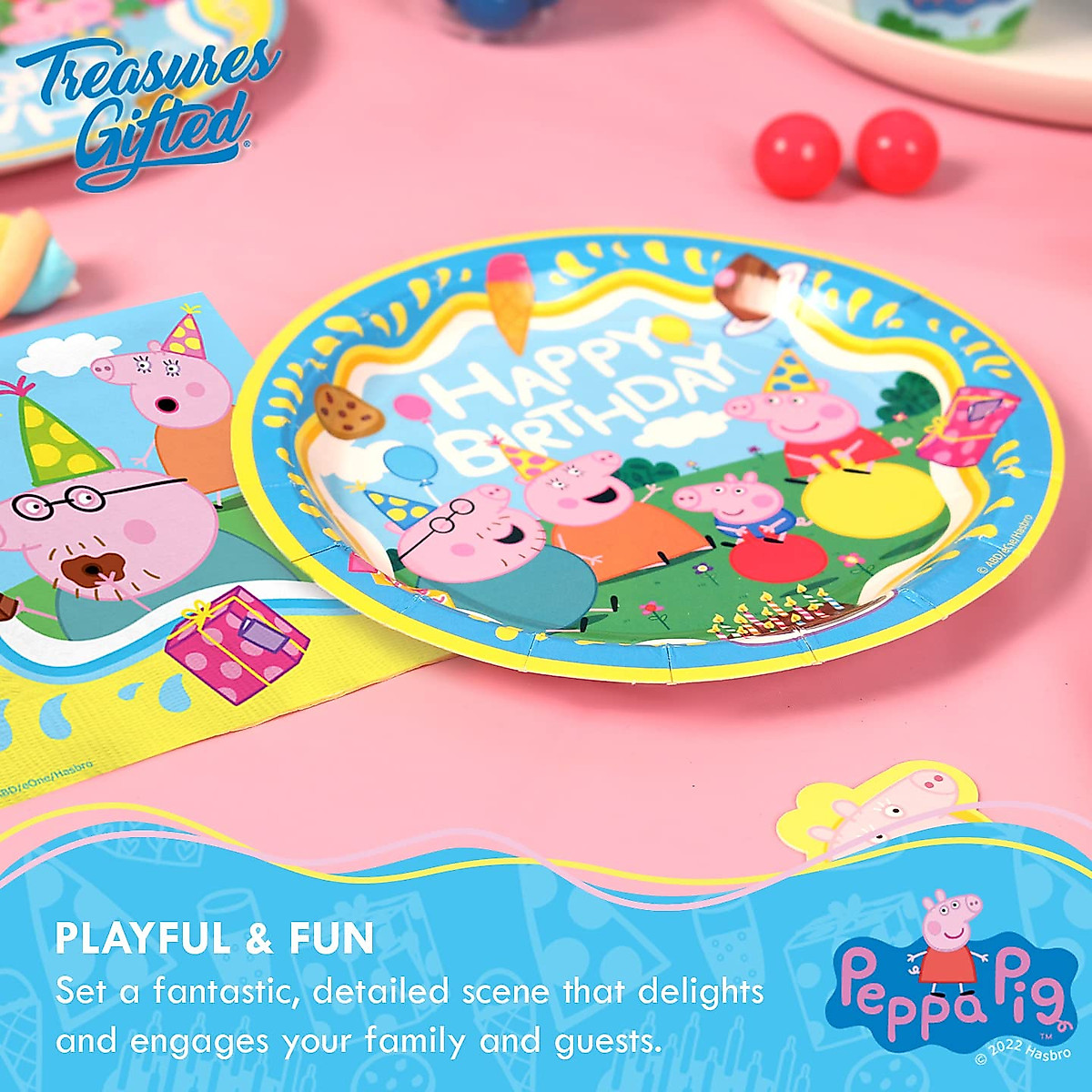 Treasures Gifted Officially Licensed Peppa Pig Birthday Party Supplies - Serves 24 Guests - Dinnerware Starter Set - Peppa Pig Party Supplies Including Peppa Pig Plates & Peppa Pig Napkins