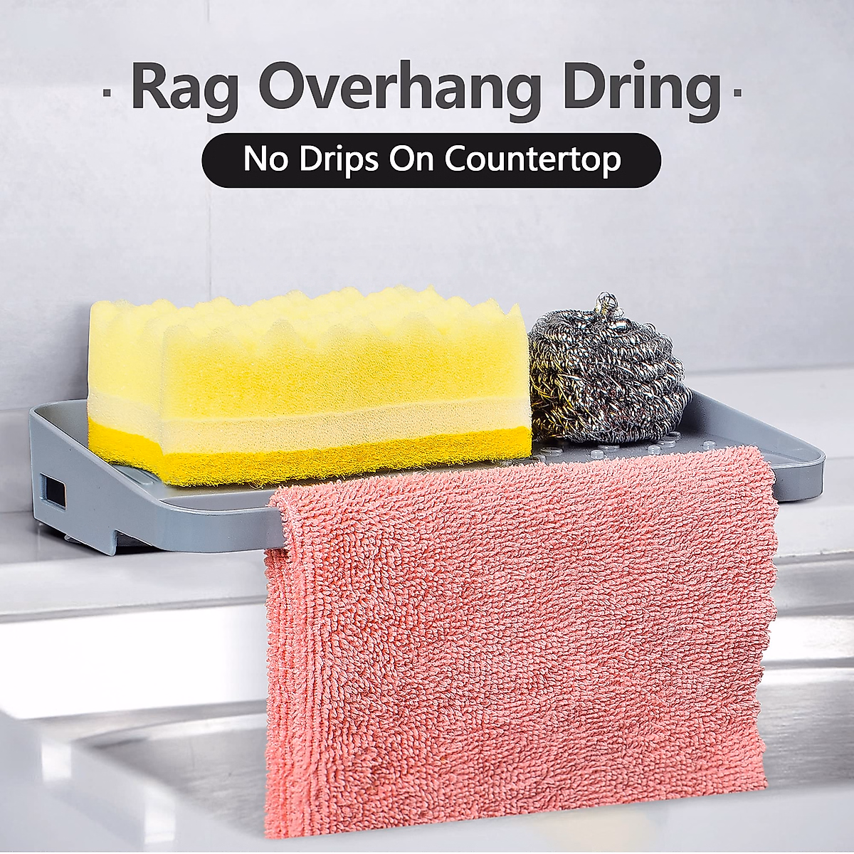 JOMOLA Sponge Holder for Kitchen Sink Sponge Tray 2-in-1 Plastic Scrubber Holder with Suction Cup for Kitchen Bathroom Laundry Black