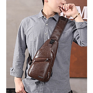 Rullar PU Sling Bags Chest Shoulder Crossbody Messenger Travel Hiking Multipurpose Daypack Purse Backpack for Mens Dark Brown