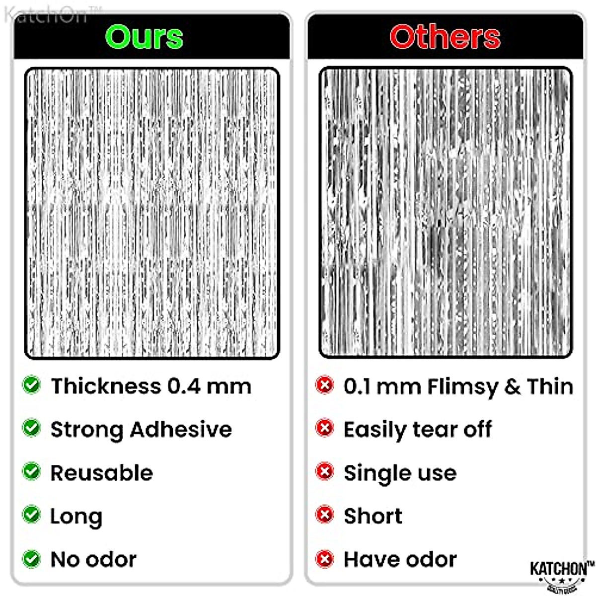 KatchOn, XtraLarge, 6.4x8 Feet Silver Fringe Backdrop - Pack of 2 | Silver Streamers Backdrops for Photoshoot | Silver Graduation Party Decorations 2023 | Silver Backdrop for Disco Party Decorations