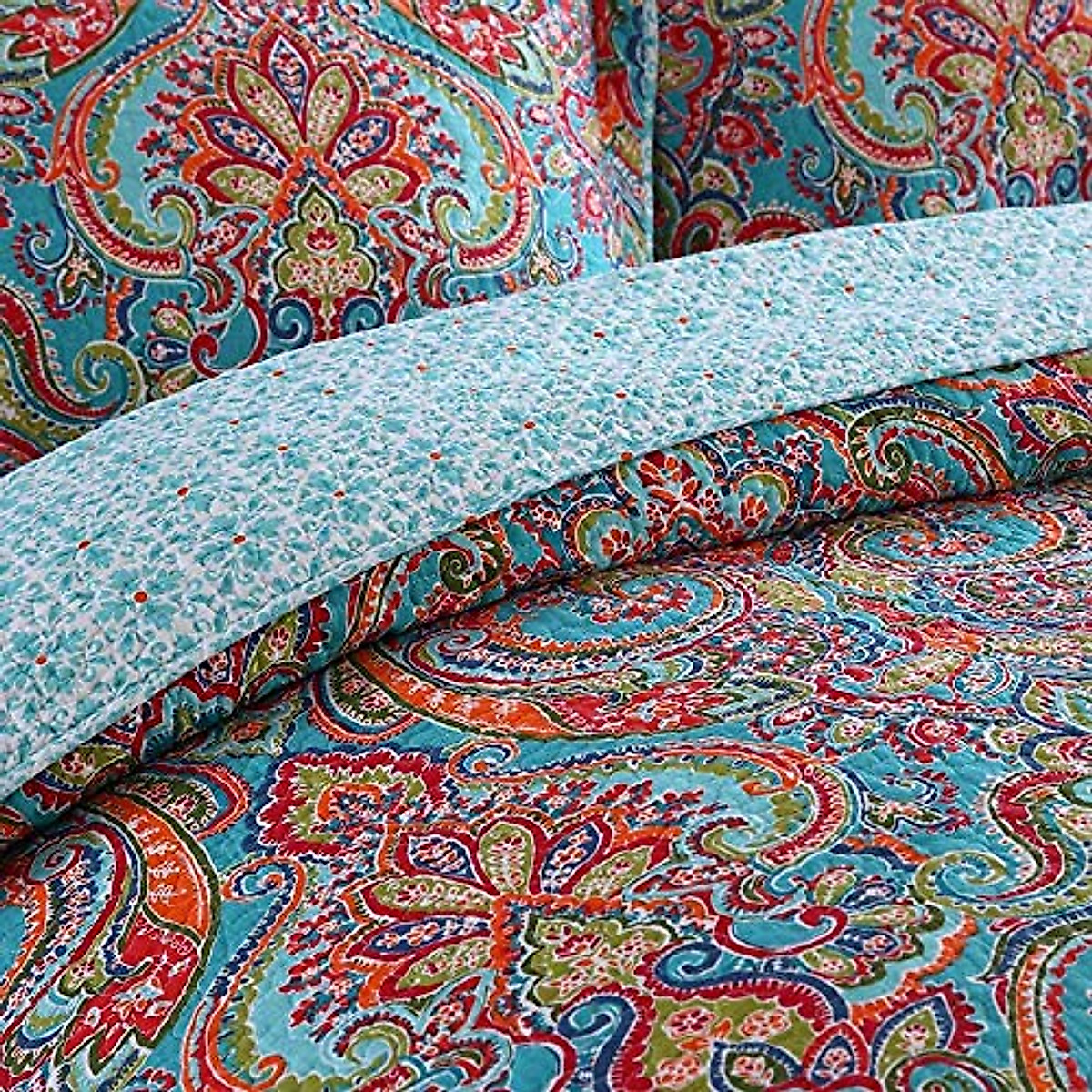 NEWLAKE Cotton Bedspread Quilt Sets-Reversible Patchwork Coverlet Set, European Gorgeous Floral Pattern, Queen Size