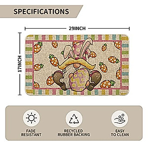 Artoid Mode Gnome Egg Carrots Easter Doormat, Seasonal Spring Summer Home Decor Low-Profile Switch Rug Door Mat Floor Mat for Indoor Outdoor 17x29 Inch