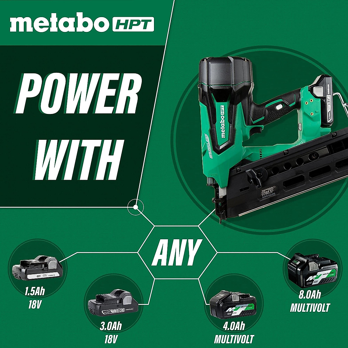 Metabo HPT Cordless Framing Nailer Kit, 18V, Brushless Motor, 2" Up To 3-1/2" Framing Nails, Compact 3.0 Ah Lithium Ion Battery, Lifetime Tool Warranty (NR1890DRS)