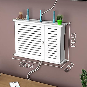HTTDD Wireless Router Storage Box, WiFi Router Storage Boxes Wooden Box Cable Power Plus Wire Bracket Wall Hanging Plug Board Storage Shelf