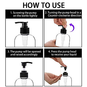 Empty Plastic Pump Bottles Dispenser 4 Pack 16oz/500ml Portable Clear BPA-Free Cylinder Shampoo Lotion Hand Pump Bottle Durable Refillable Containers for Massage Oil, Liquid Soap