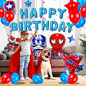 Superhero Birthday Party Decorations 72 Pack Avenger Birthday Party Supplies Large Super Hero Balloons Happy Birthday Banner Blue Background Perfect for Kids Theme Birthday and Super hero Fan Party