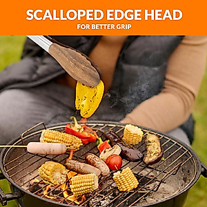 Boxiki Kitchen Tongs for Cooking with Wooden Tips - Nonstick Cooking Tongs & Salad Tongs for Serving Food, Grilling, Cooking, BBQ and Tossing Salad - Made of Natural Walnut Wood, Size 12-inch