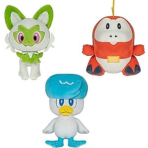 Pokémon Paldea First Partner Plush 3 Pack - 8-Inch Plush of Fuecoco, Quaxly, and Sprigatito
