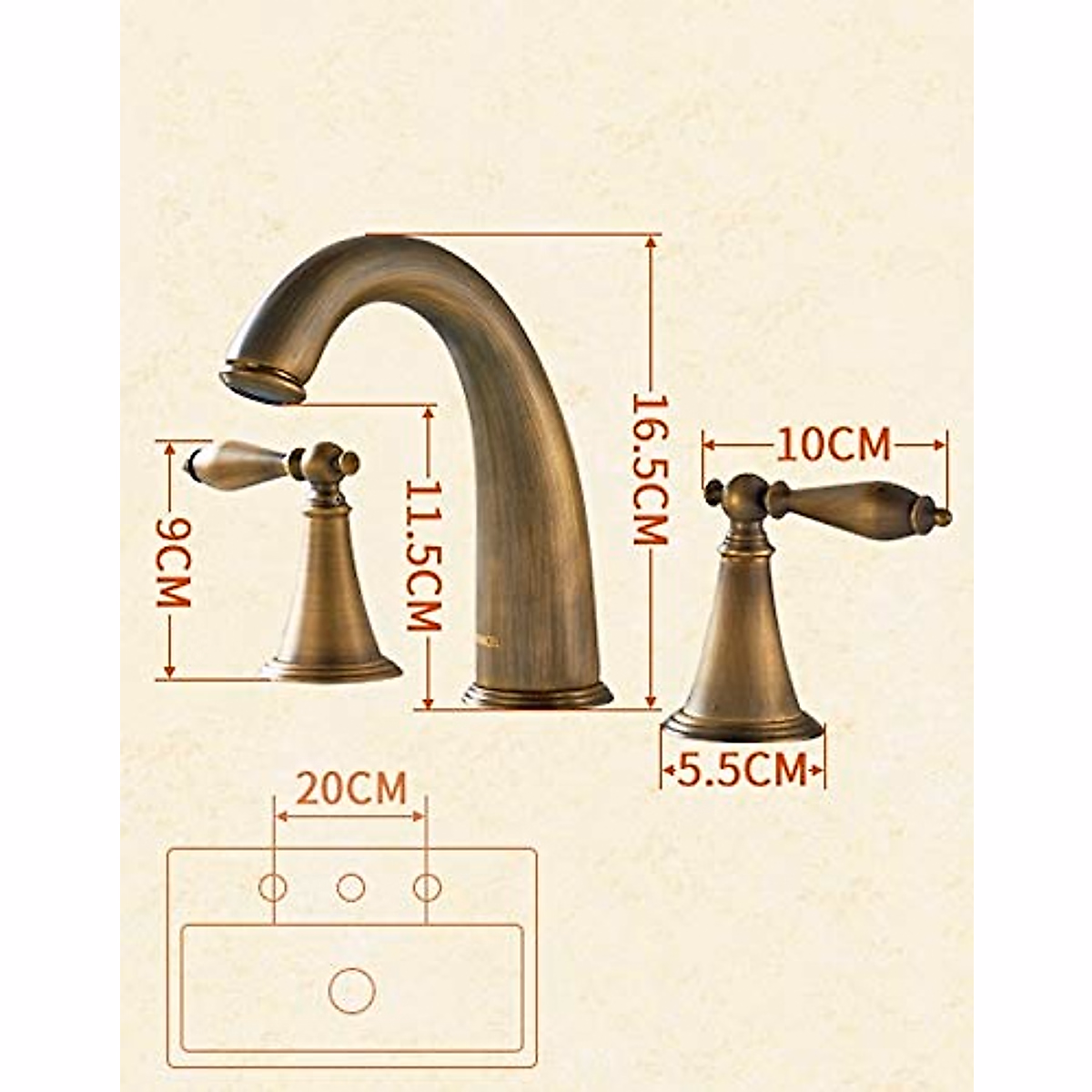 Mixer Tap Double Handle Bronze Solid Brass Sink Hot and Cold Water Tap 3-holes Full Copper Kitchen Basin Mixer Faucet Deck Mounted Bathroom Washbasin Tap Bath Bathtub Waterfall Faucet Set