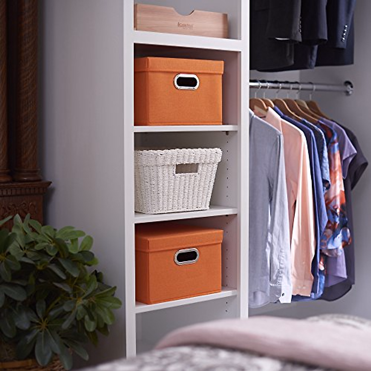 Household Essentials 702-1 Bin Lids and Handles | 2 Pack | Orange Fabric Box Set, Tangerine, 2 Count