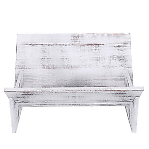 MyGift Shabby Whitewashed Wood Bookcase with Tilted Design, Decorative Storage Organizer Display Bookshelf