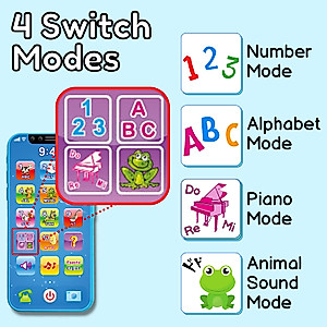 ZeenKind Baby Phone Toy English & Spanish Learning for Toddlers 1 2 3 Years Old, Learn Spanish ABC Numbers Animal Sounds, Interactive Bilingual Cellphone Toy for Kids, Juguetes Educativos, Blue