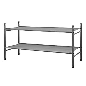 MAX Houser 2-Tier Stackable Shoe Rack, Fabric Shoe Shelf Storage Organizer for Closet Bedroom Entryway, Gray